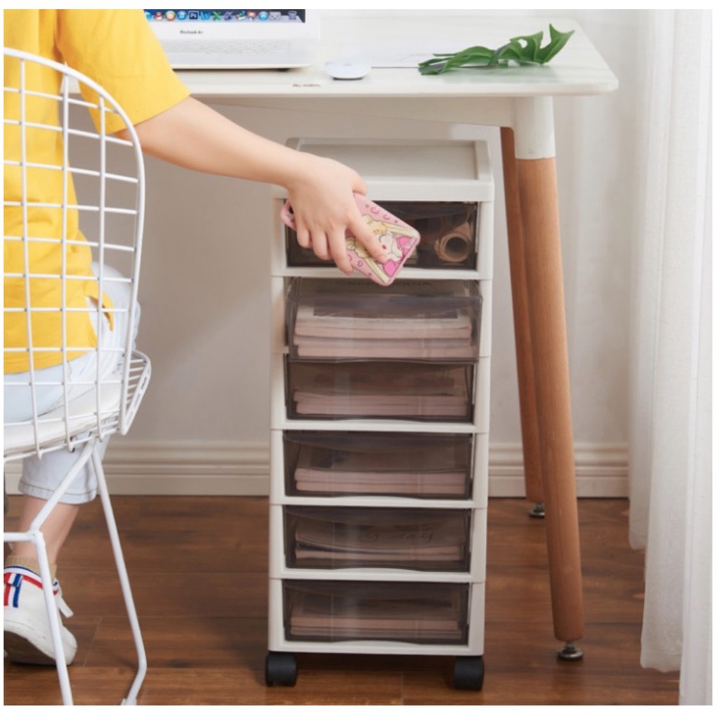 6 Tier A4 File Storage Drawer with Wheels Roller Under Table Document ...
