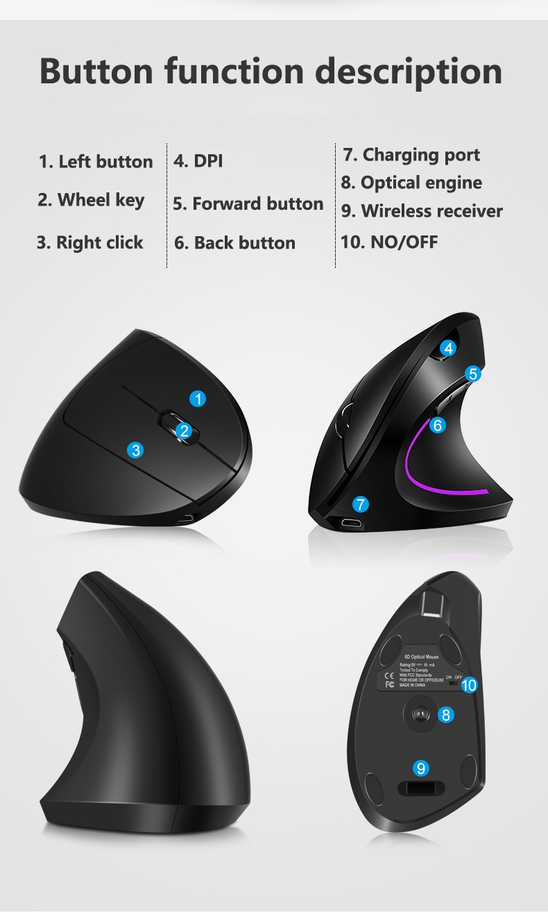 Ergonomic Mouse Wireless Mice,Rechargeable Vertical Mouse with USB ...