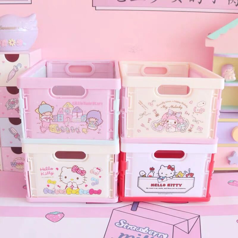 Hello Kitty My Melody Foldable Small Plastic Storage Box Desk Organiser ...