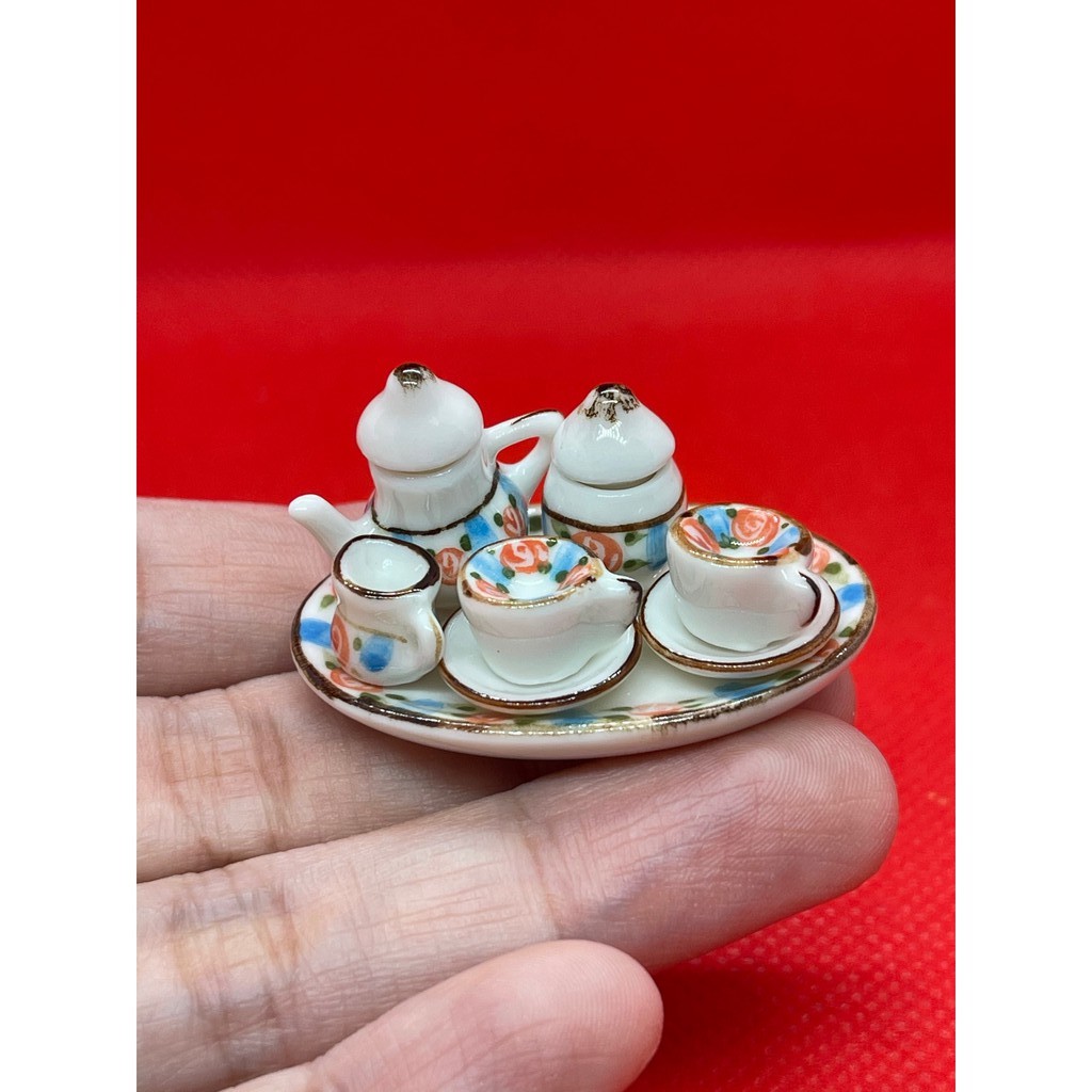 Handmade Miniature Tea set, Colorful Design, Tiny pottery, Fairy Garden ...