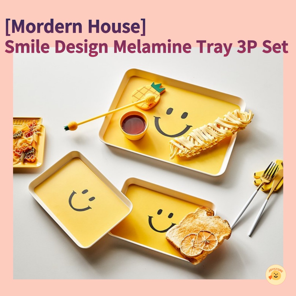 [Modern House] Smile Design Melamine Tray 3P Set | Shopee Singapore