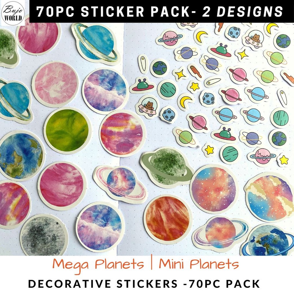 BujoWorld 70PC Planets Sticker Pack - Mega Planet , Mini Cute planet ...