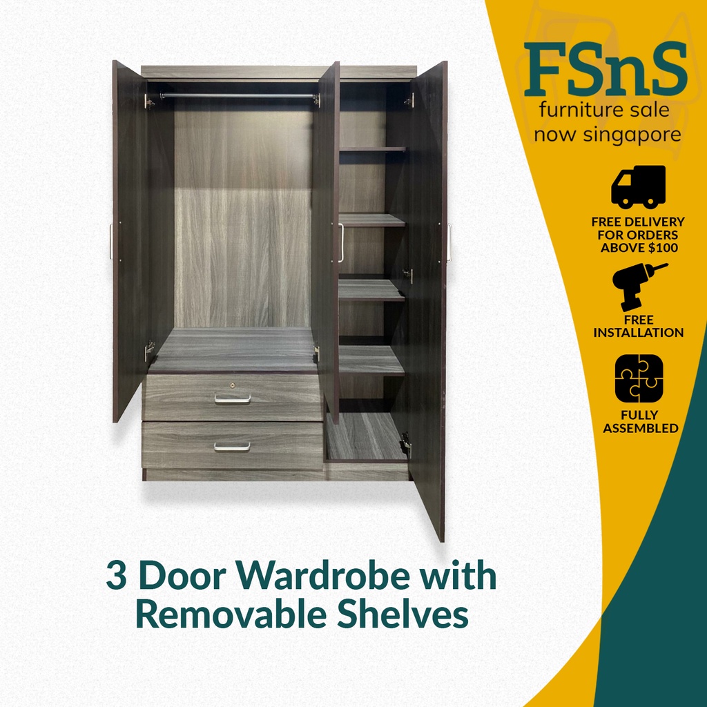 SG Ready Stock 3 Door Wardrobe with Removable Shelves (NSO) | Shopee ...