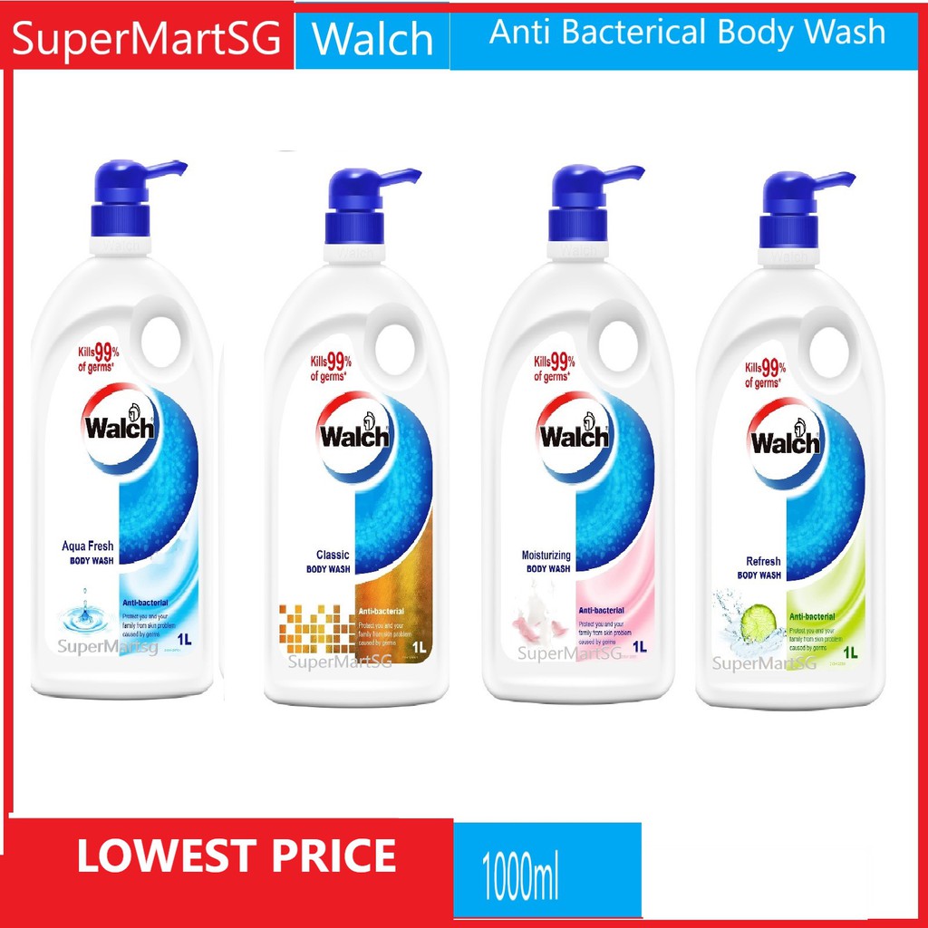 WALCH ANTIBACTERIAL BODY WASH 1000ml MOISTURIZING / REFRESH / AQUA ...