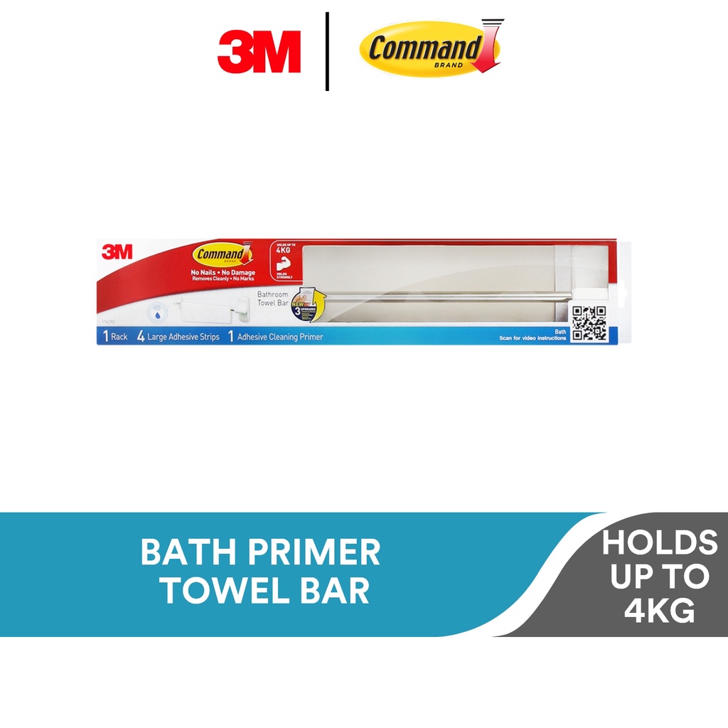 3M Command Bath Organization, Towel Bar, Silver (Holds Up To 4Kg ...