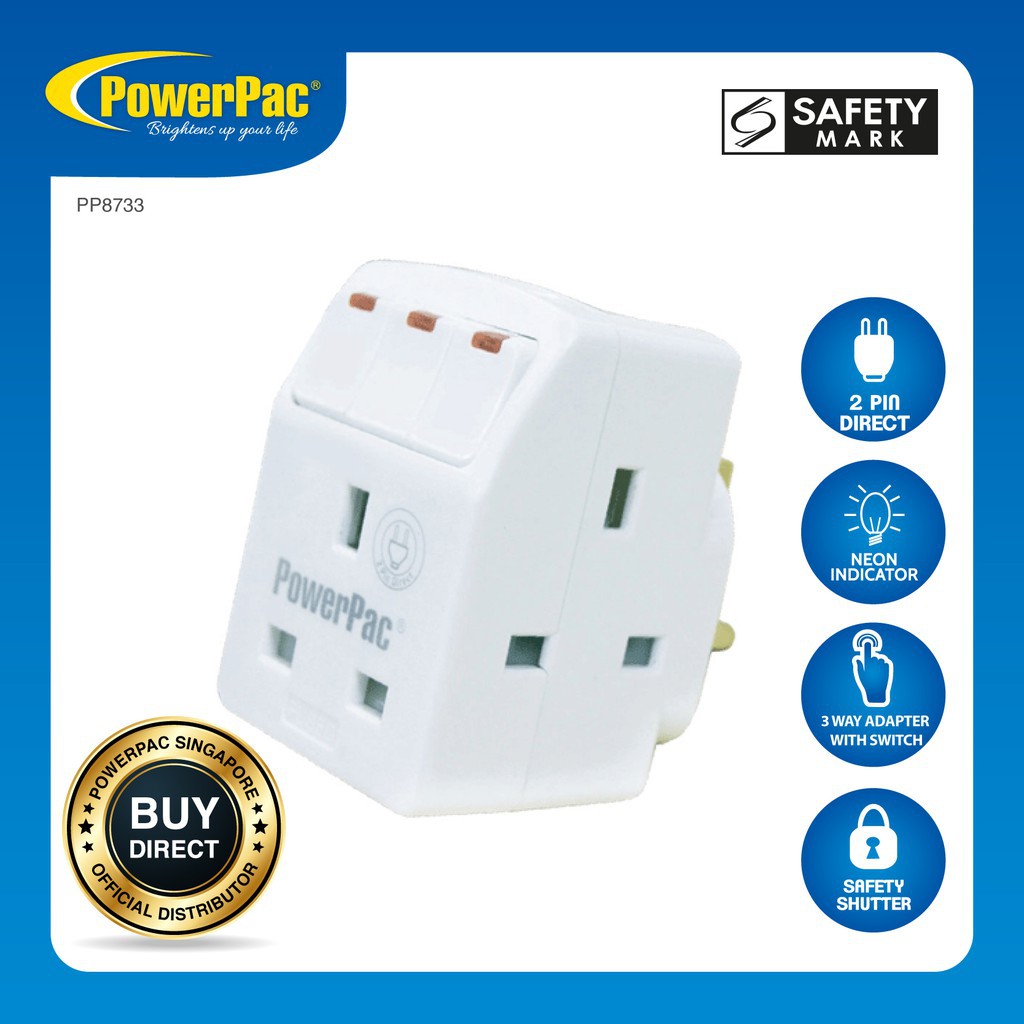 power socket PowerPac Adapter 3 Way with Switch & 2 pin direct(PP8733 ...