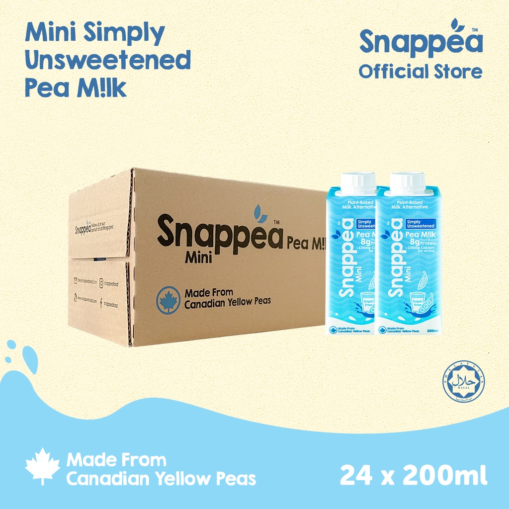 Snappea Mini Unsweetened Pea Milk (24x 200ml) UHT - Plant Based Milk ...