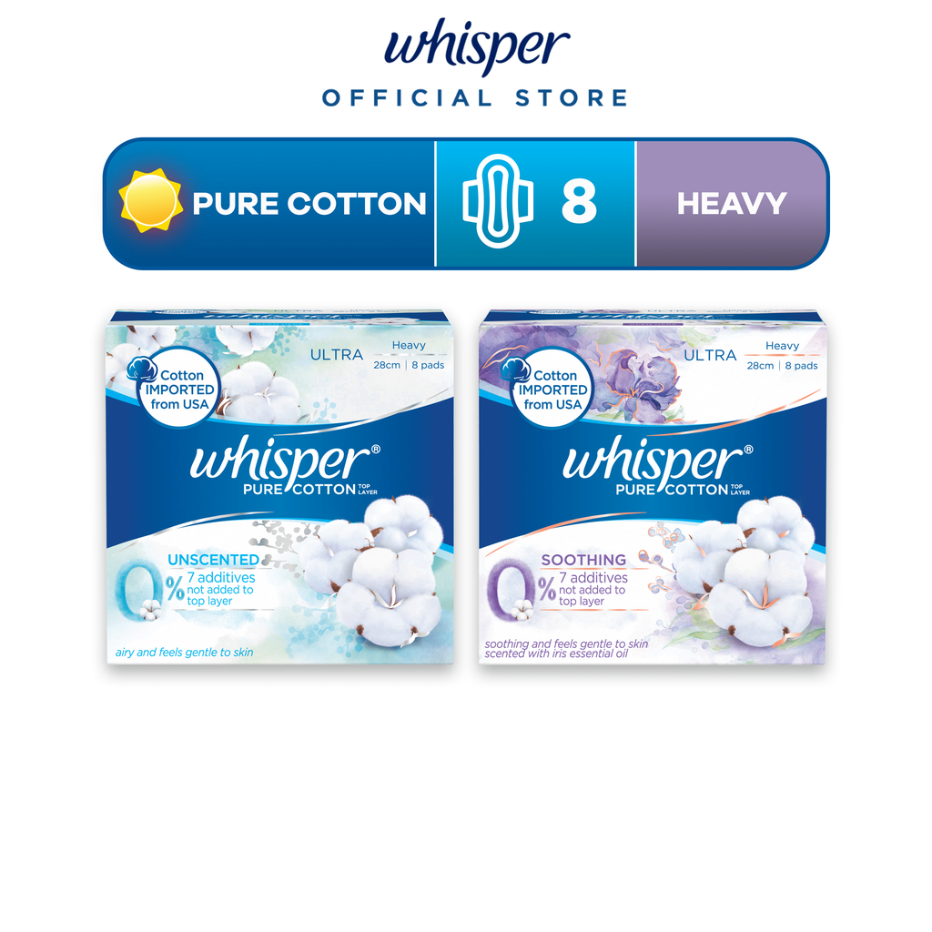 Whisper Pure Cotton Thin Sanitary Pads Wing 28cm 8pc | Shopee Singapore