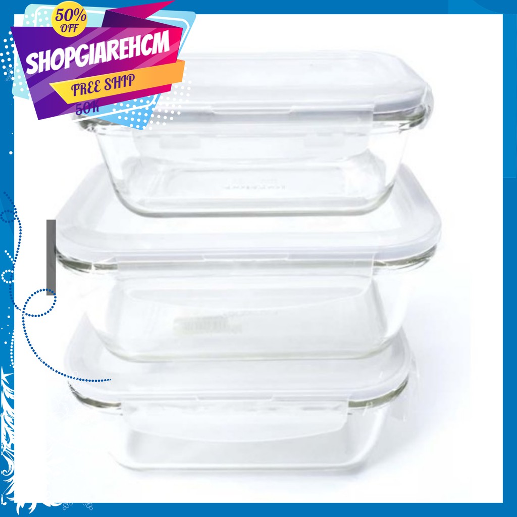 Set Of 3 Rectangular Lock & Lock Glass Boxes (2 x 630ml Box And 1 x ...