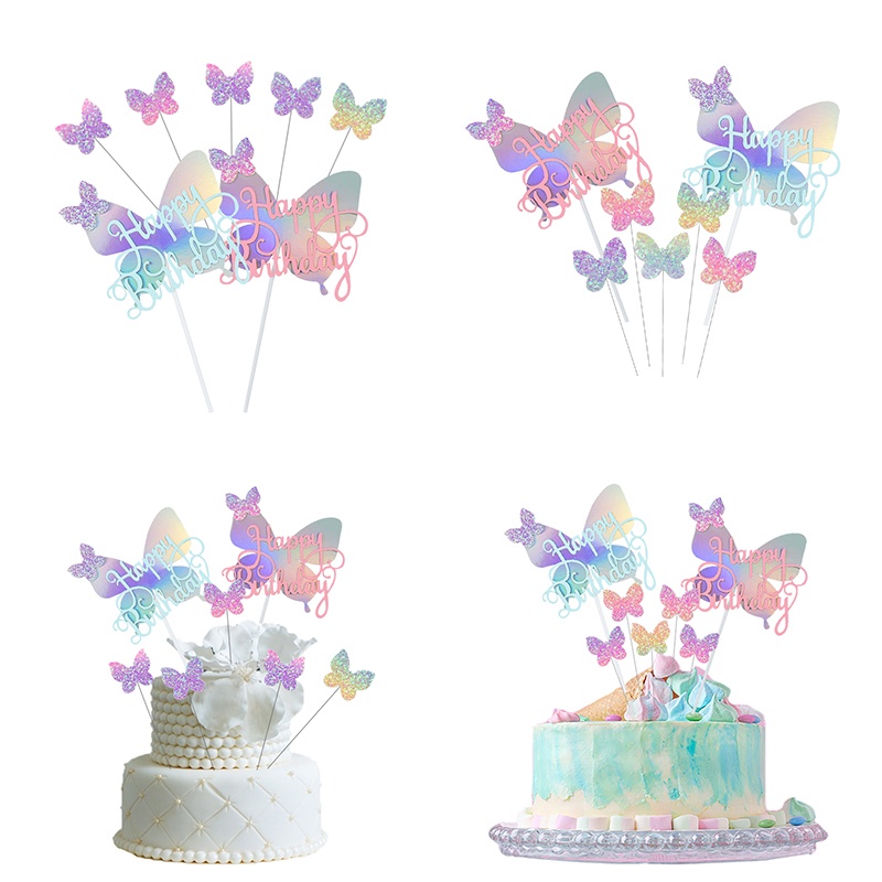 Hot Sale - Butterfly Cake Topper Happy Birthday Cake Topper Pink Sequin ...
