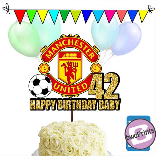 Manchester United Football Cake Topper Birthday Party Cupcake Topper ...