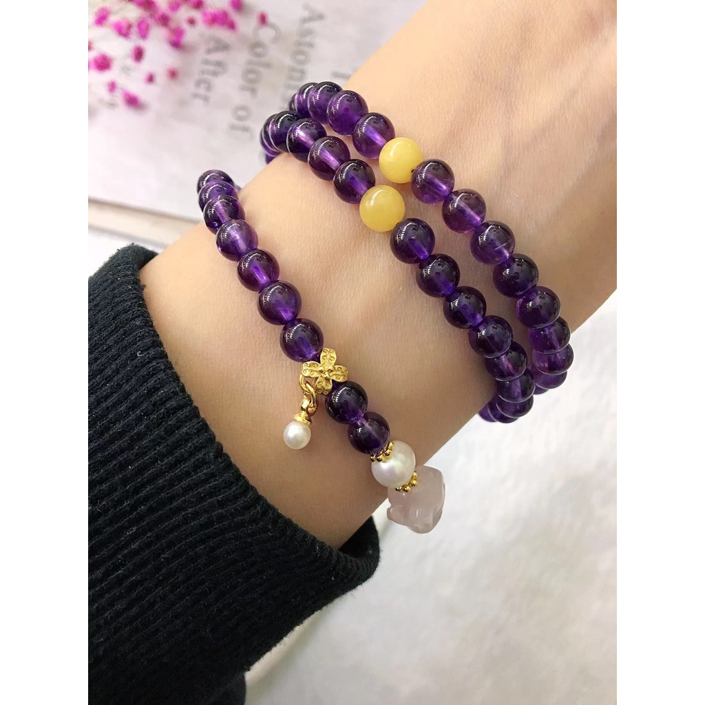 Pure Natural Amethyst Multi-Circle Bracelet, Crystal Transparent, Very ...