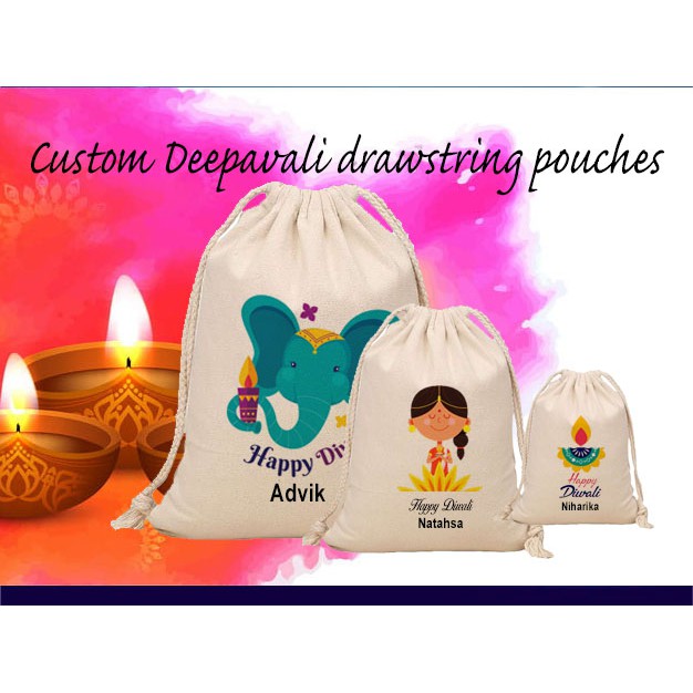 [SG SELLER] Custom Deepavali, Diwali Drawstring pouches, gift pouch ...