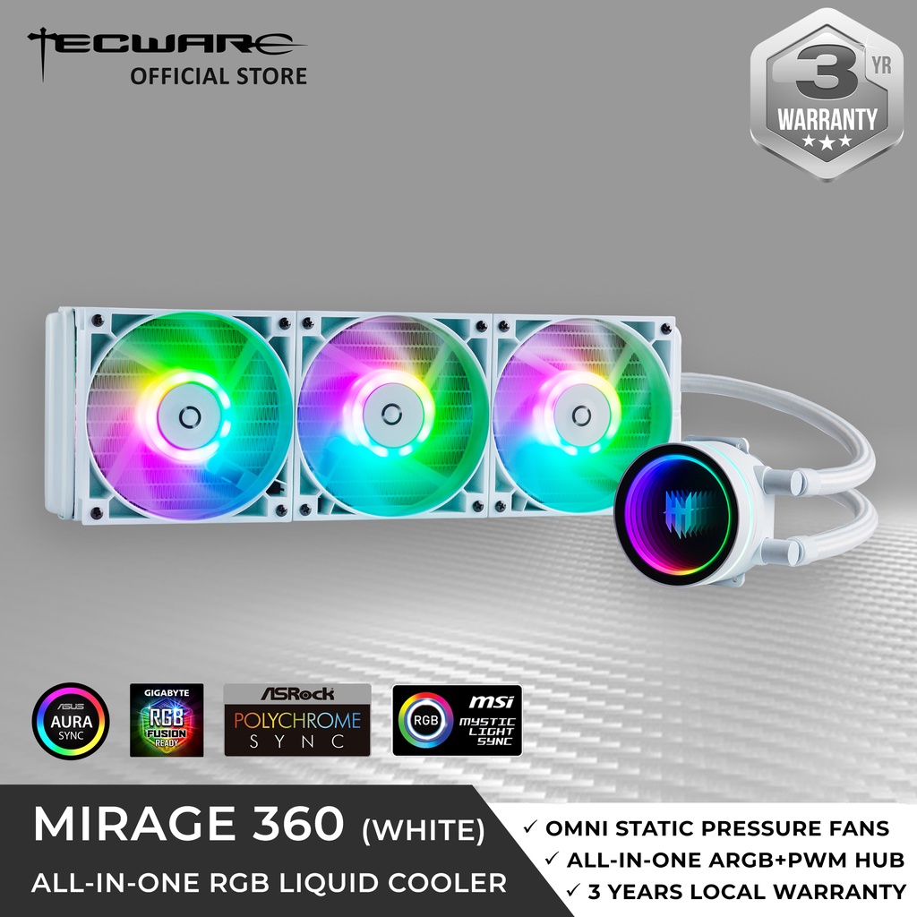 Tecware MIRAGE RGB 360mm AIO CPU Liquid Cooler + OMNI ARGB PWM Static ...