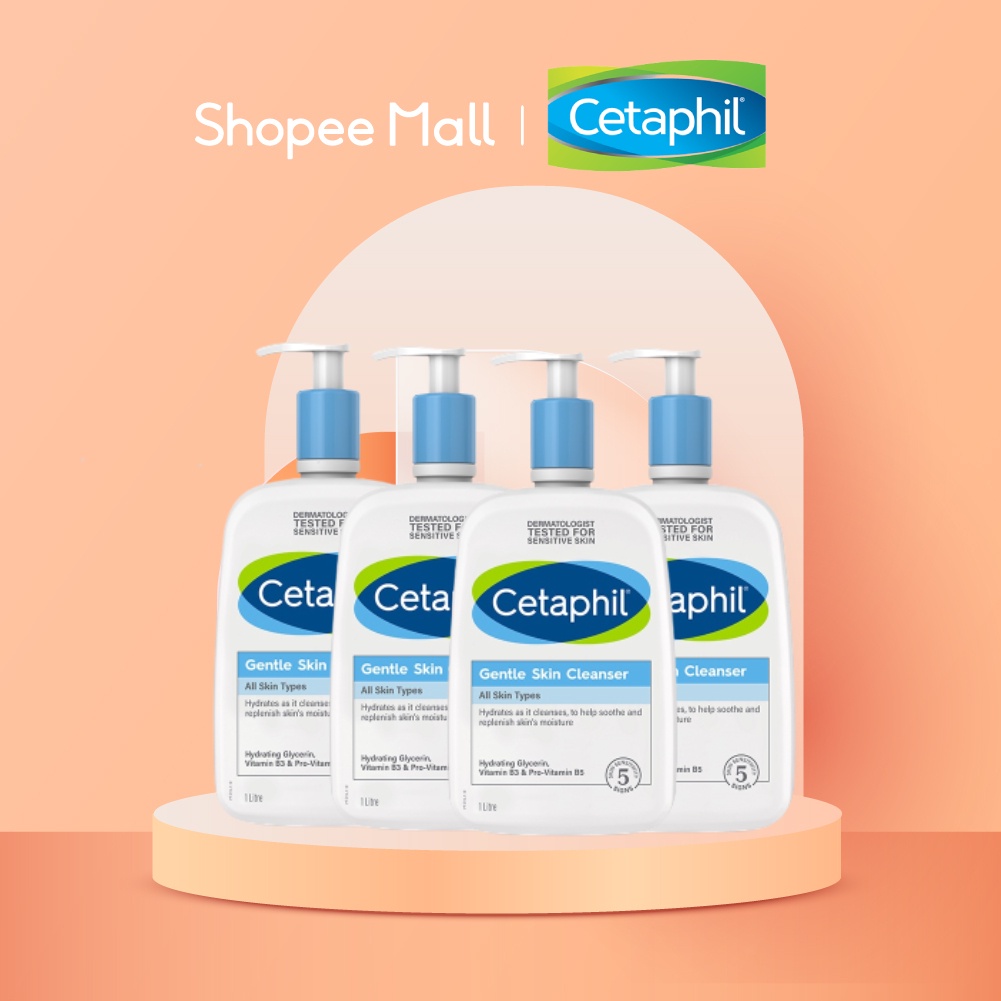 CETAPHIL Gentle Skin Cleanser 1000ML Bundle of 4 Hydrating Face & Body ...