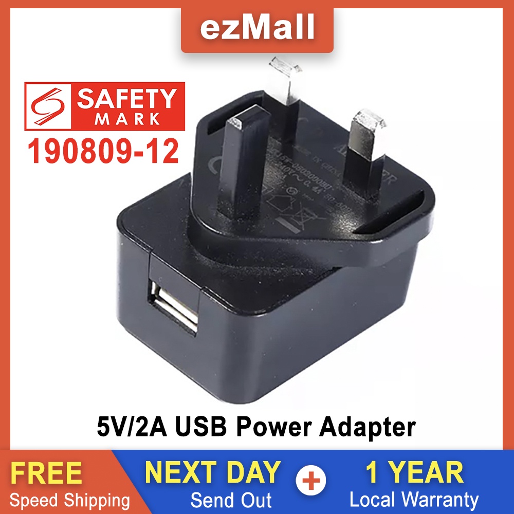 ezMall 5V2A 3 Pin USB Power Adapter with Singapore Safety Mark, 5V 2A UK Type USB Charger USB ...