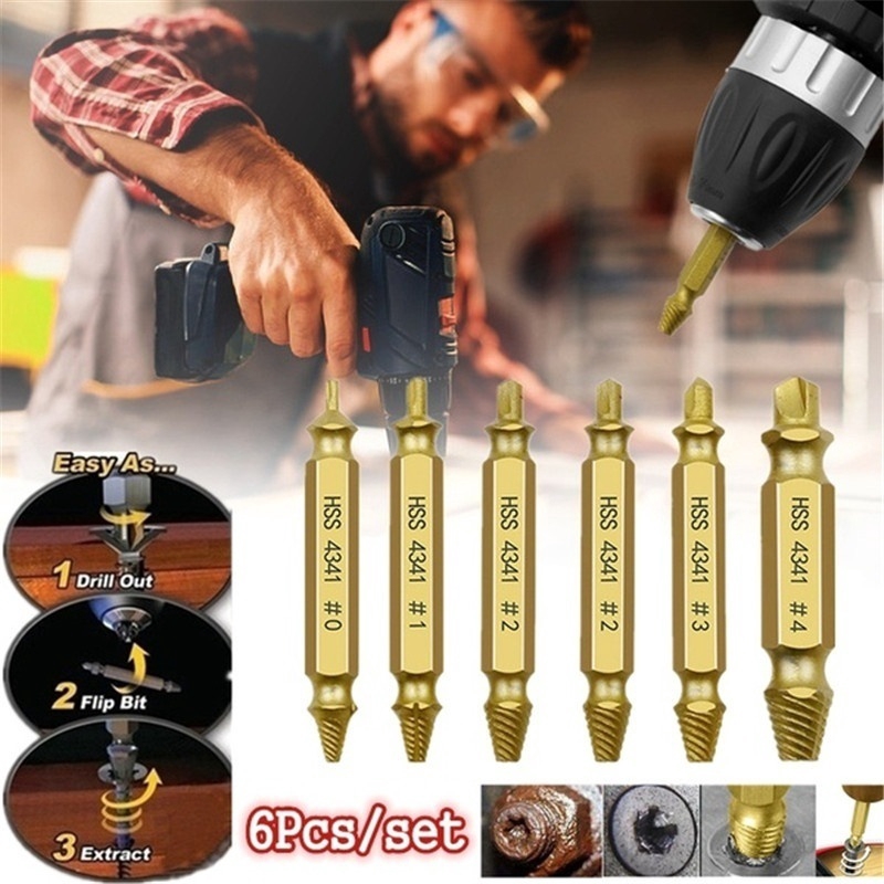 6Pcs/Set HSS Drill Bit Set Broken Head Screw Removal Tool Bolt Screw ...