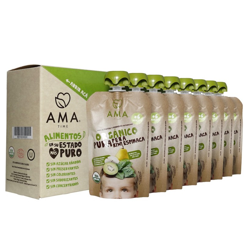 [BUNDLE OF 8] AMA Time Organic Pear Kiwi Spinach Puree - INNER BOX ...