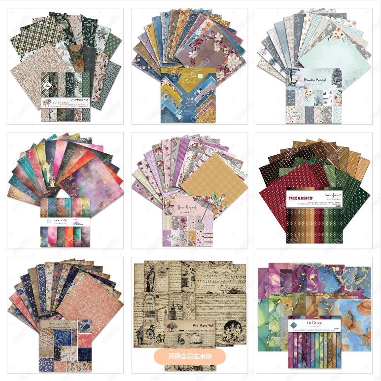 Paper Pack 6"x6" Dots/forest/flowers/Wall texture/Ink drop 12 sheet Art Background Paper Card ...