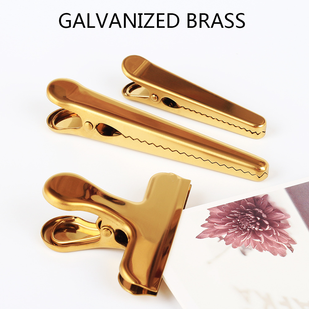 Gold-plated brass hold clip stainless steel bill clip metal long clip ...