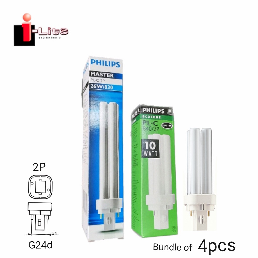 [ 4PCS ] PHILIPS PLC LIGHT TUBE G24d-2P 10W /26W | Shopee Singapore