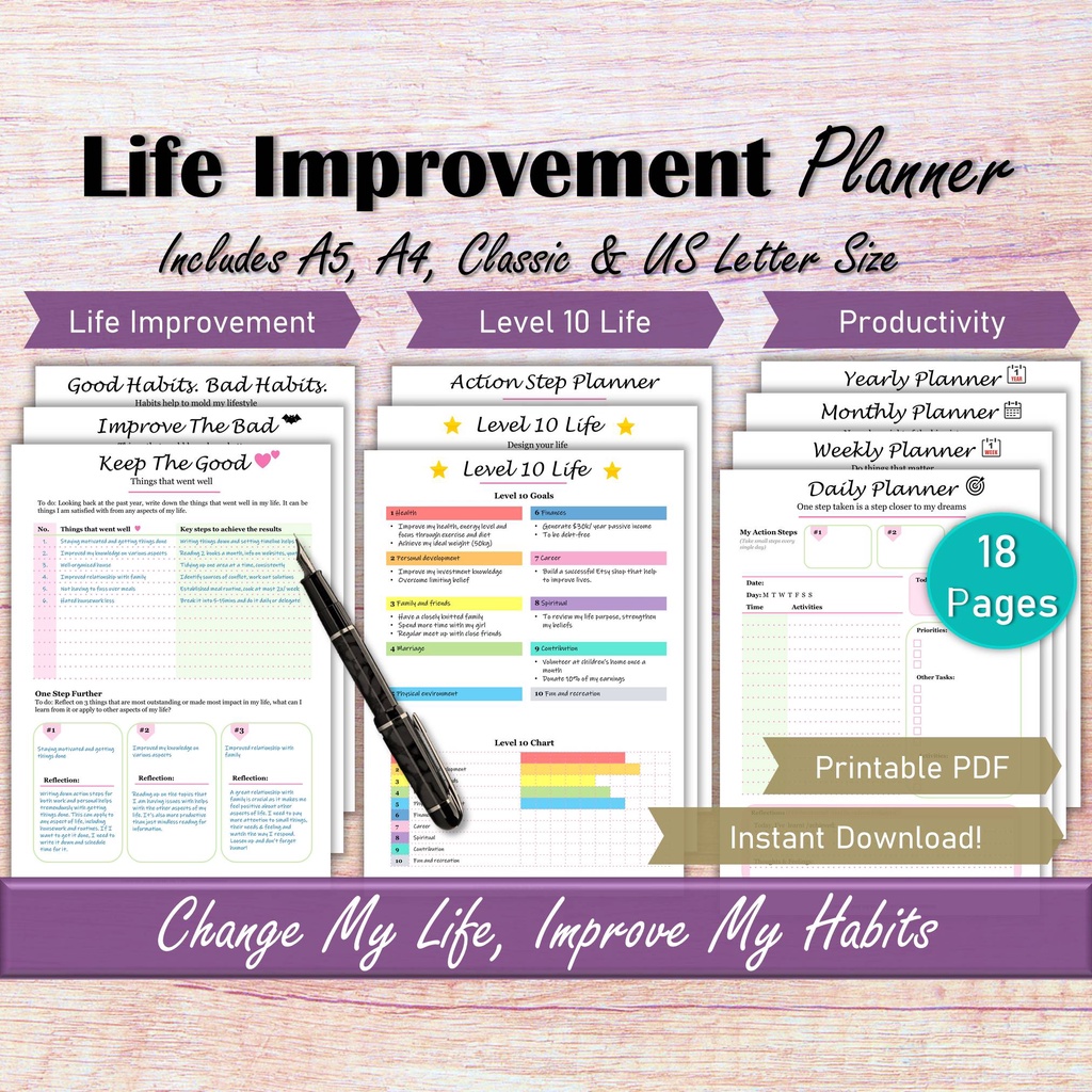 Personal Development Planner Life Planner, Level 10 Life Goal Setting ...