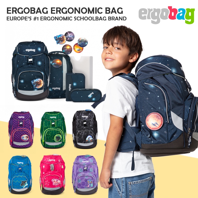 Europe #1 Brand Ergobag School Backpack Set ★ Ergonomic School Bags ★ Primary 3 to Primary 6 ...