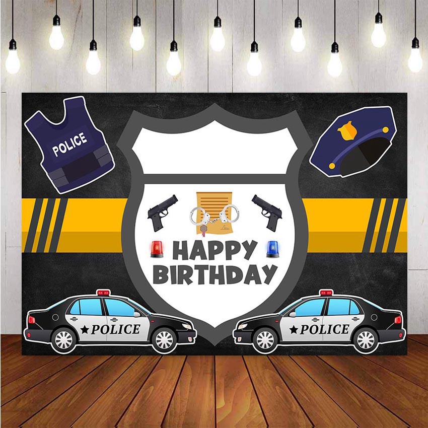 Photography Backdrops Police Theme Birthday Party Backdrop Pistol ...