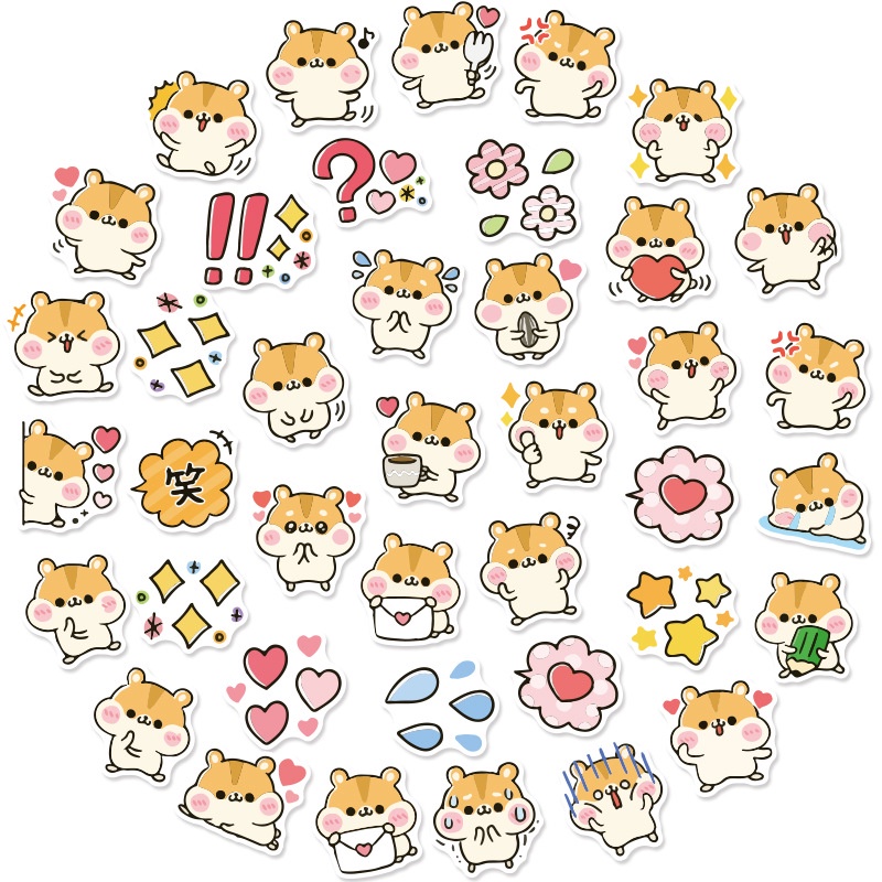 38 Pcs Cute Hamster Cartoon Waterproof Scrapbook Stickers Shopee