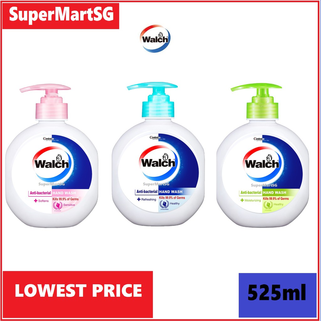 WALCH ANTIBACTERIAL HAND WASH 525ml MOISTURIZING/REFRESH/SENSITIVE ...