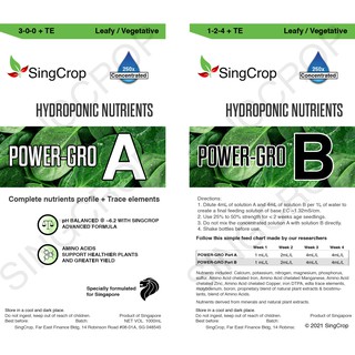 SingCrop POWER-GRO 250x for leafy greens / Hydroponic Nutrients A & B ...