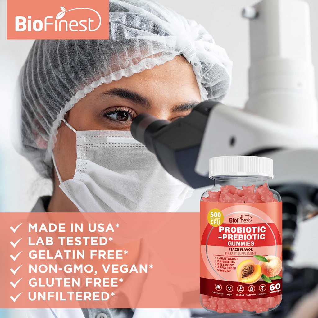 Biofinest Probiotic Prebiotic Gummy Supplement - 500m CFUs Apple Cider ...