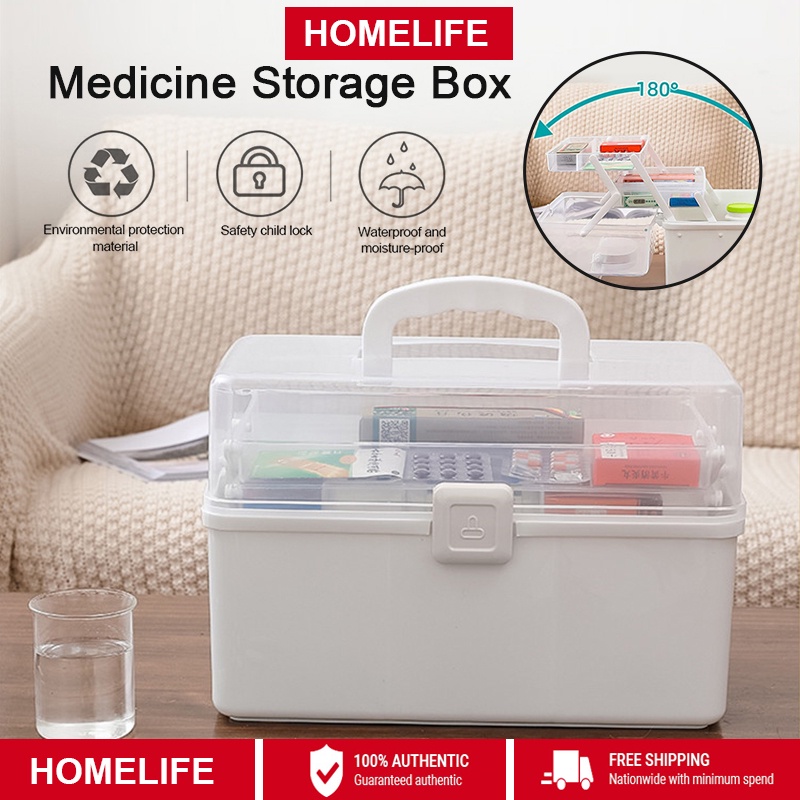 [SG Stock] 3tiers First Aid Box Tool Box Pill Case Storage Box Plastic ...