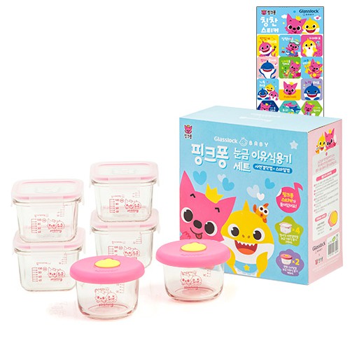 GLASSLOCK BABY Korea Pinkfong Food Container Glass 6P Set (210ml*4 ...