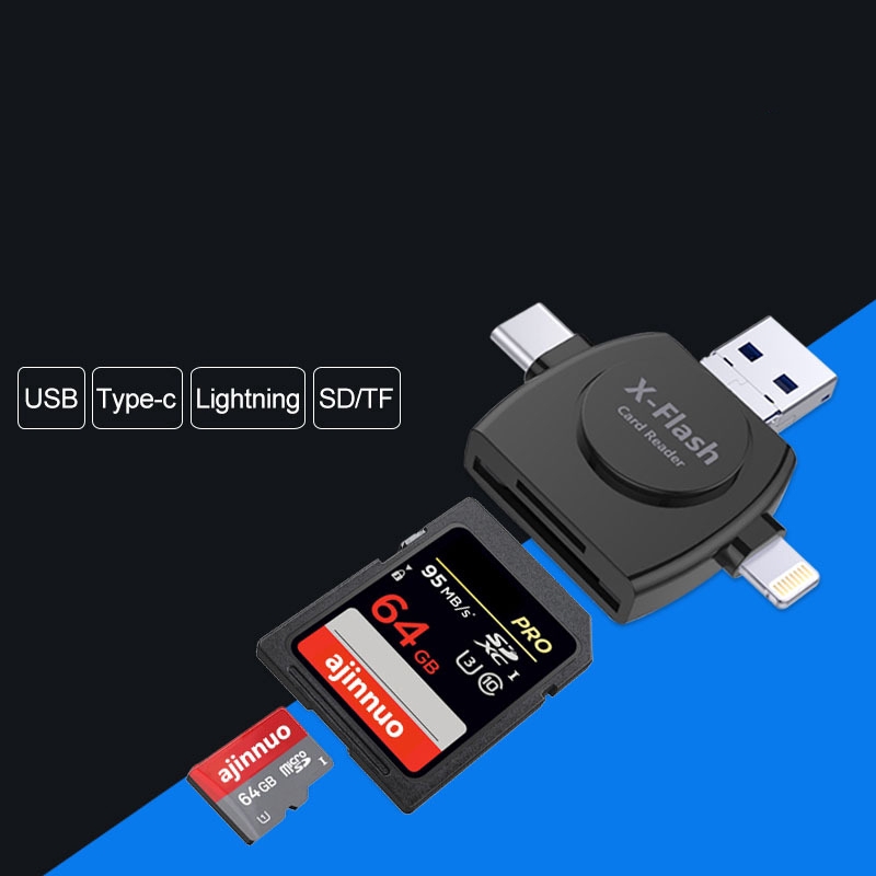 4 in 1 Type-c/Lightning/Micro USB/ Card Reader Micro SD Card Reader ...
