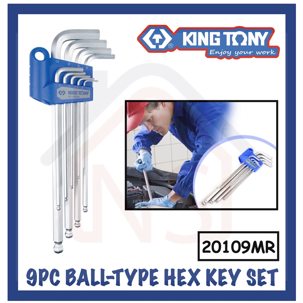 KING TONY 20109MR 9-pc Extra Long Metric Ball Point Type Hexagon Key Set / Hex Allen Key Set ...