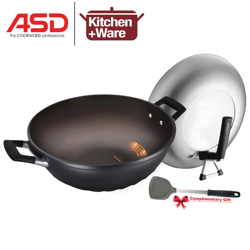 ASD 36cm Tornado Elite I.H. Die Cast Chef Skillet Wok with Self ...