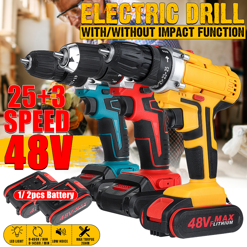 88v Cordless Electric impact Drill + 2 Li-ion Battery 6000mAh 18Torque ...