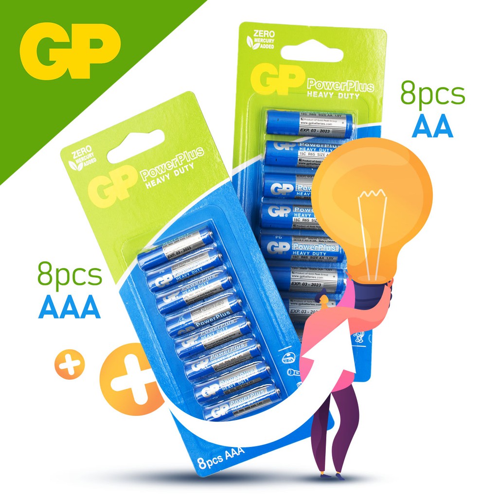 GP PowerPlus AA / AAA Batteries [8pcs] | Shopee Singapore