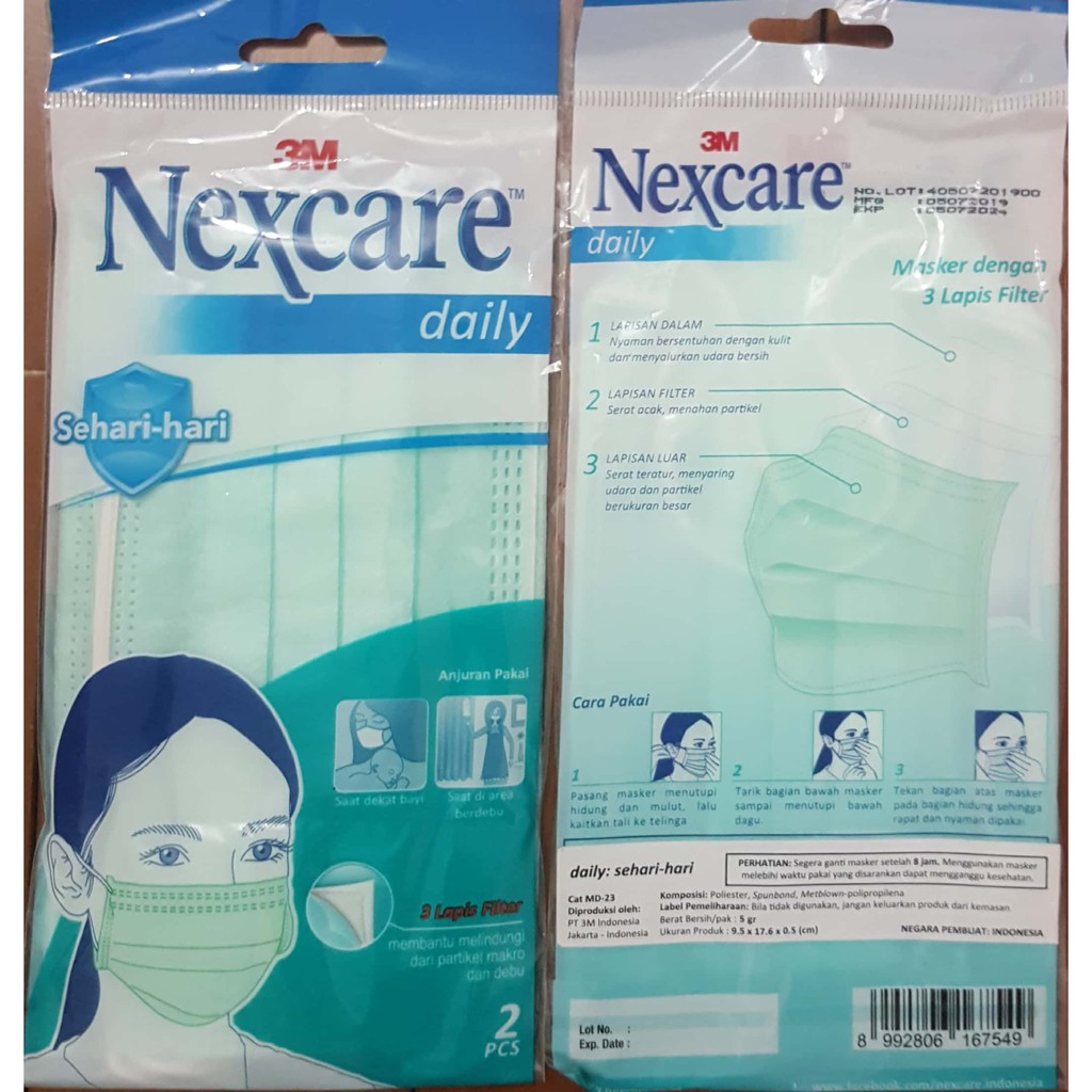 3M NEXCARE FACE MASK 3 PLY SACHET PACK , EARLOOP. FREE SHIPPING FEE ...
