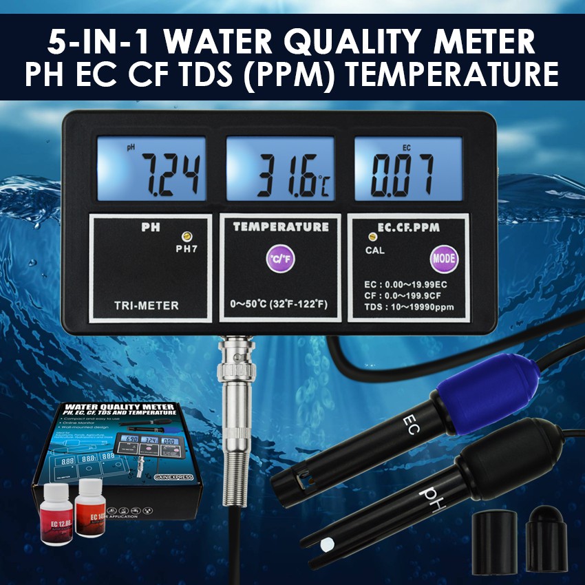 5-in-1 Water Quality Multi-parameter PH EC CF TDS (ppm) Temperature ...