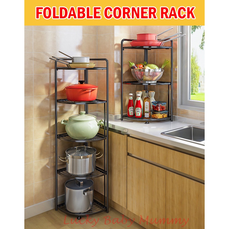 Pot storage rack/Black stainless steel foldable corner storage rack ...