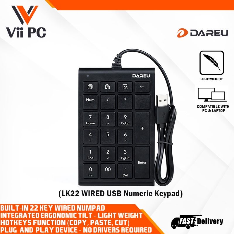 Dareu LK22 USB Numeric Keypad USB Number Keypad , Light weight ...