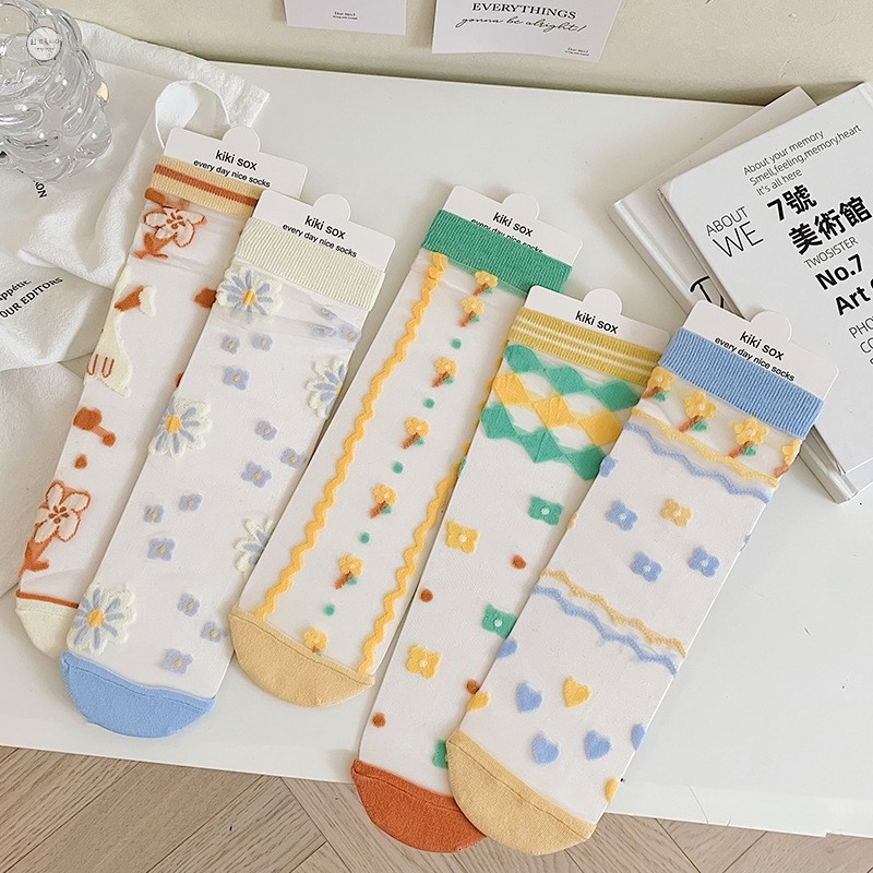 [Ready Stock New Products] Fresh Sweet Flower Crystal Socks Card ...