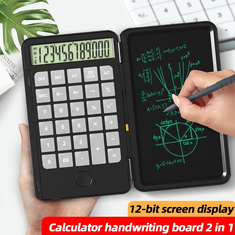 Mini Foldable Calculator with Notepad LCD Writing Tablet 6.5 Inch Portable Digital Drawing Pad ...