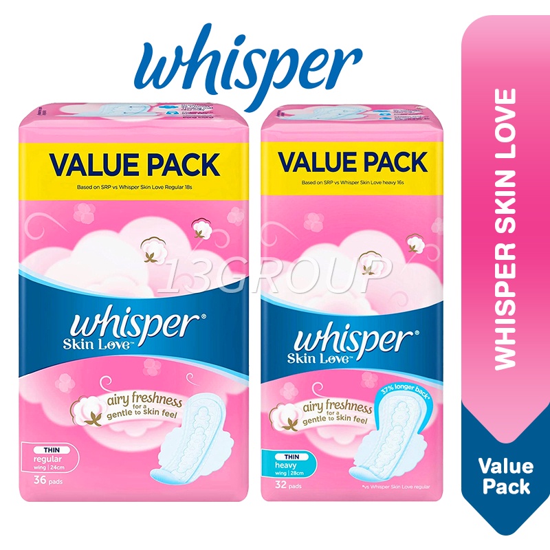 Whisper Skin Love Sanitary Pads Regular / Heavy Wing (Value Pack), 32s ...