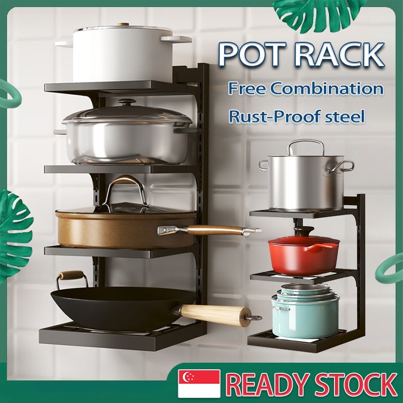 SG[Ready Stock]Kitchen Pot Rack Adjustable 2-4 Tiers Stainless Steel ...