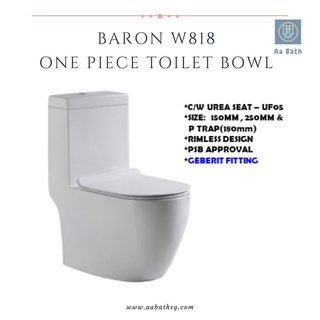 [Free Pan Collar] Baron W818 One piece Toilet Bowl (Rimless) New Design ...