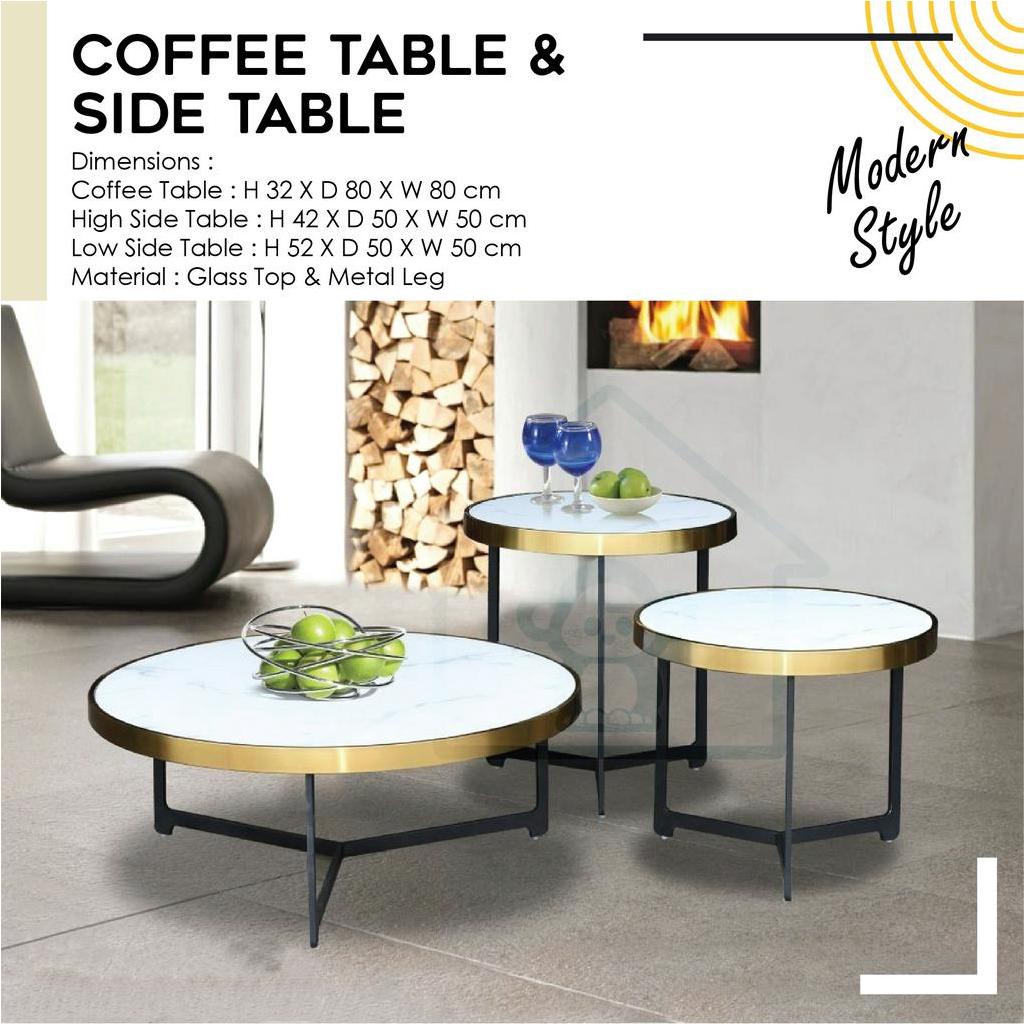 ROUND COFFEE TABLE & SIDE TABLE MODERN/TEA TABLE/LIVING HALL TABLE/3in1 ...