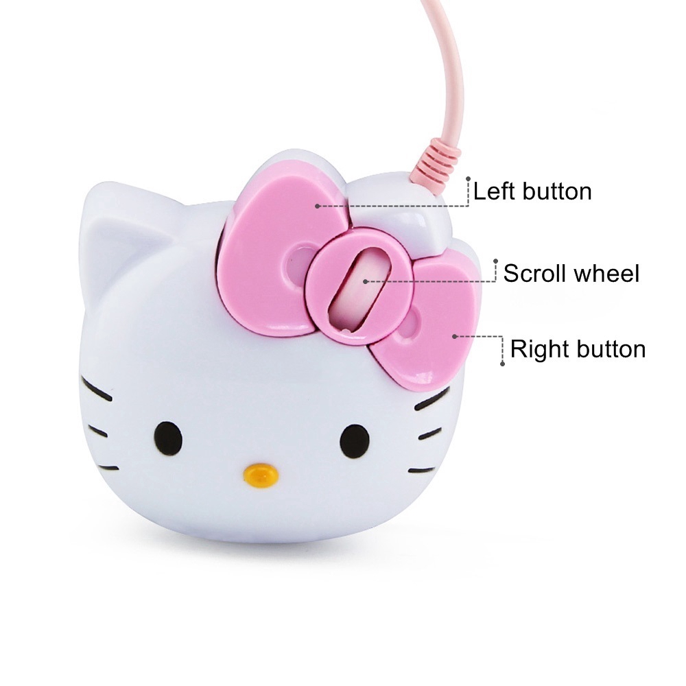 Cute Mini Hello Kitty USB Wired Mouse Girl's Cat Design Cartoon ...